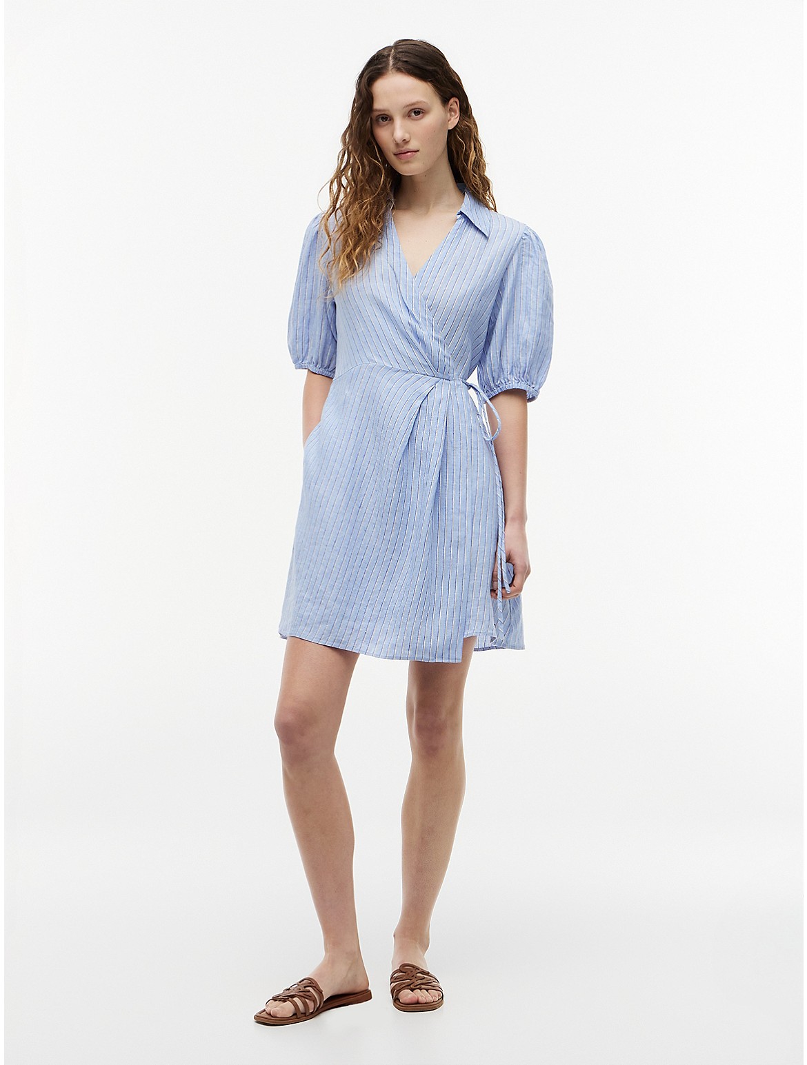 TOMMY HILFIGER Tommy Hilfiger Striped Linen Mini Wrap Dress